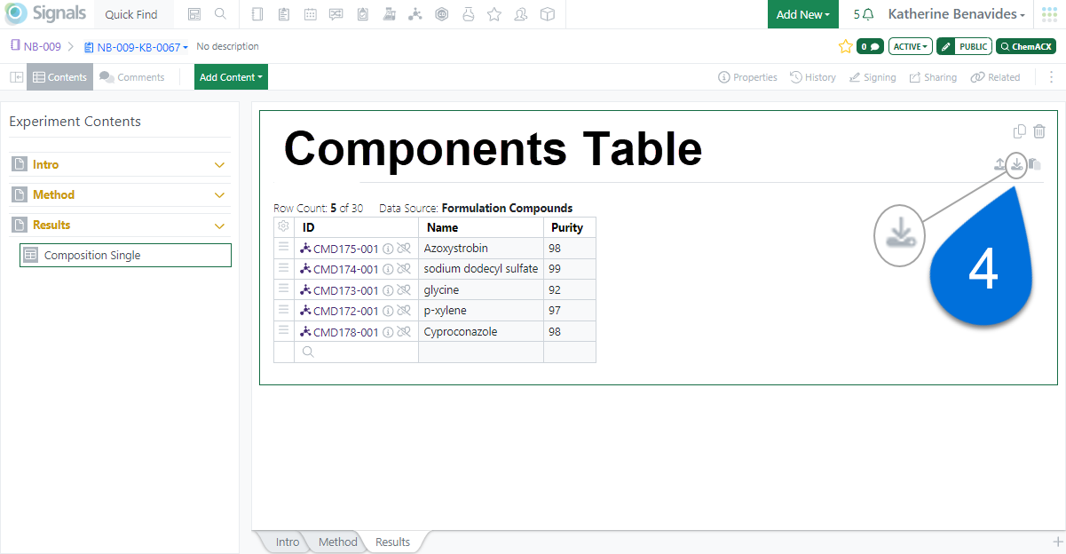 Signals Notebook Download Component Tables In Signals Revvity Signals