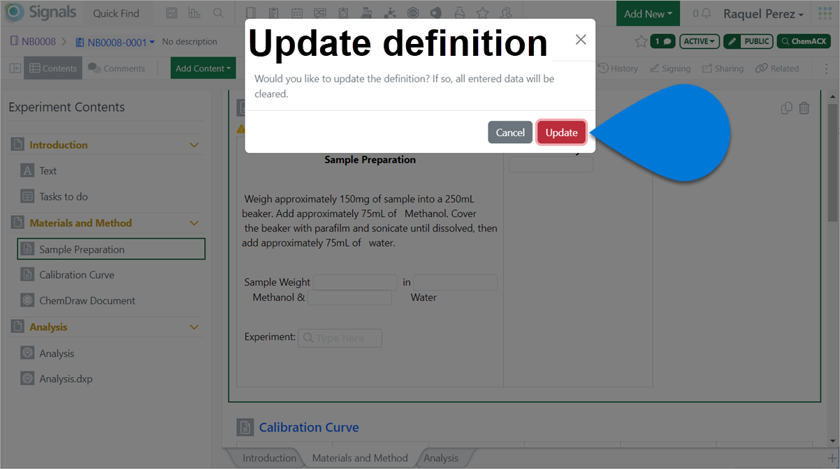 Signals Notebook: Update the definition of a Worksheet in Signals – Revvity Signals