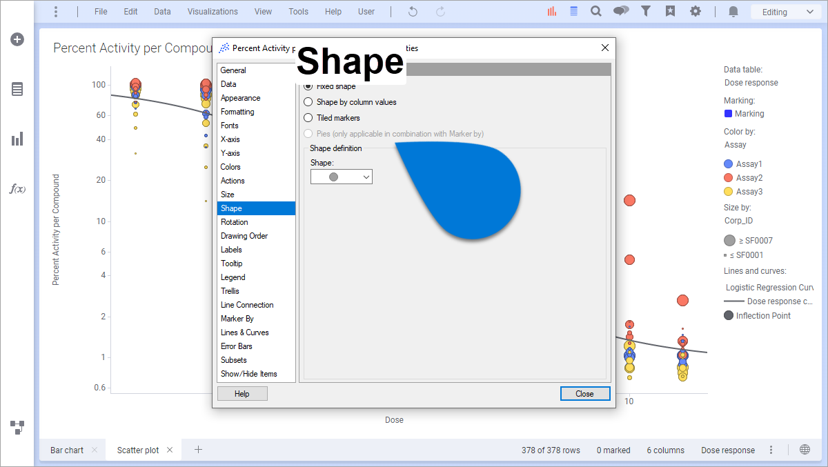 Change the shape of the data points in a Scatter plot within an ...