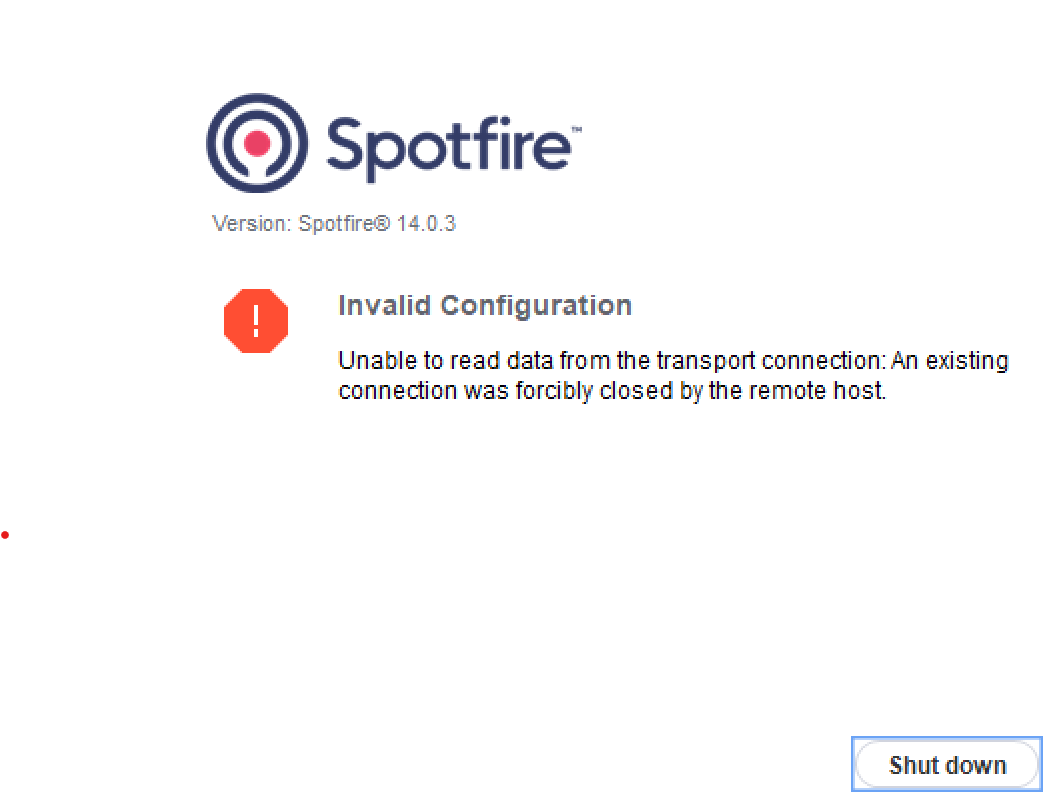 Spotfire Analyst installation error: "Invalid Configuration: Unable to read data from the ...