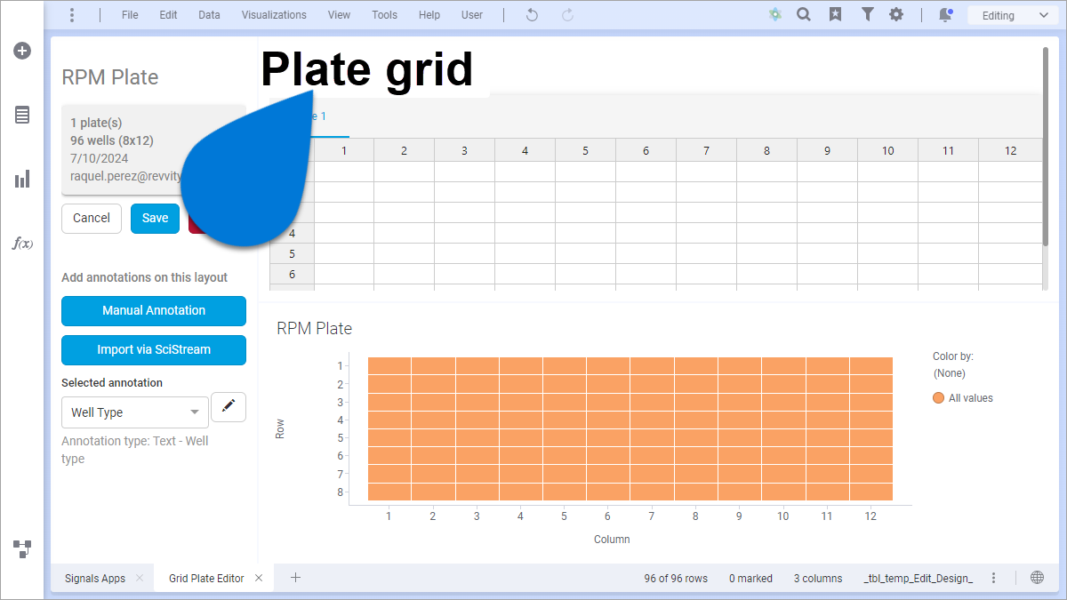 Add a manual annotation(s) to a plate design from the Grid Plate Editor app – Revvity Signals