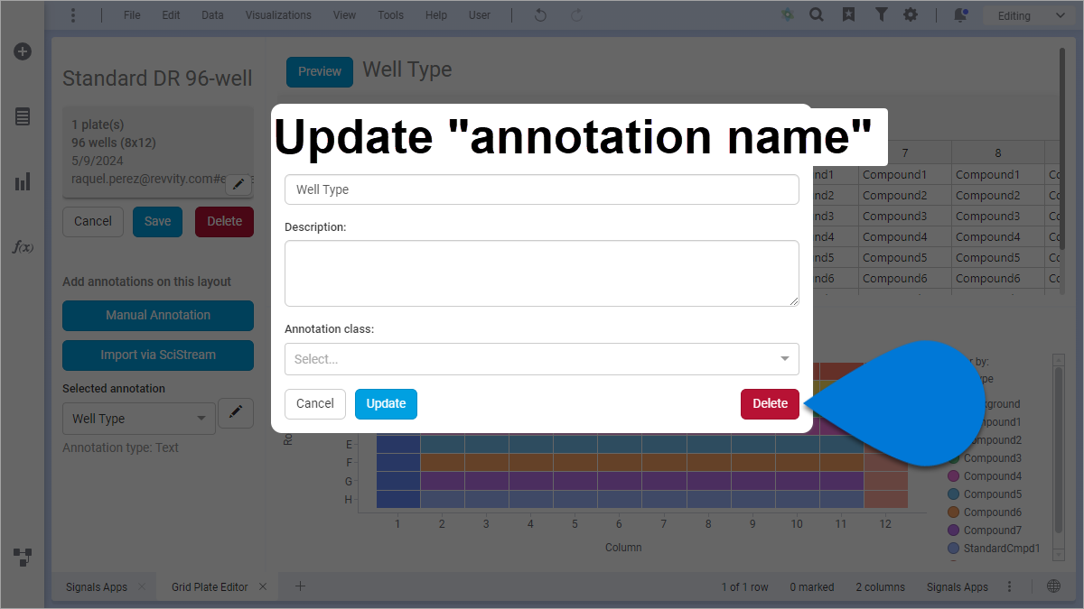 Delete an annotation of a plate design from the Grid Plate Editor app ...