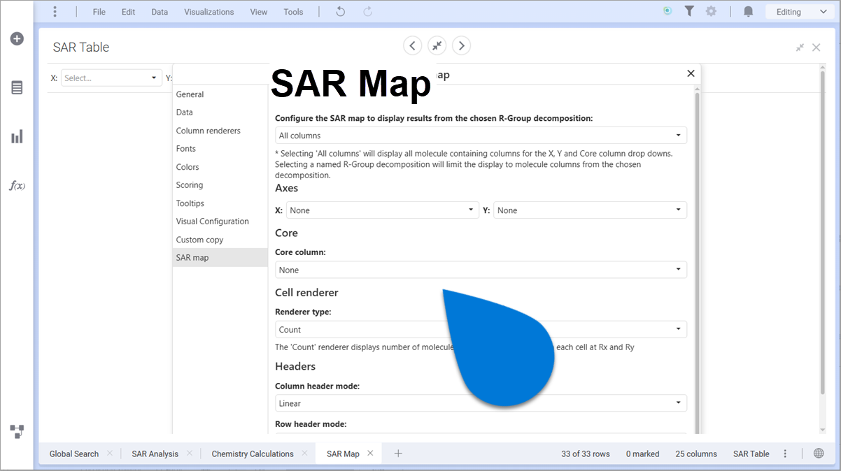 Modify ChemCharts SAR map settings from the Properties window – Revvity Signals