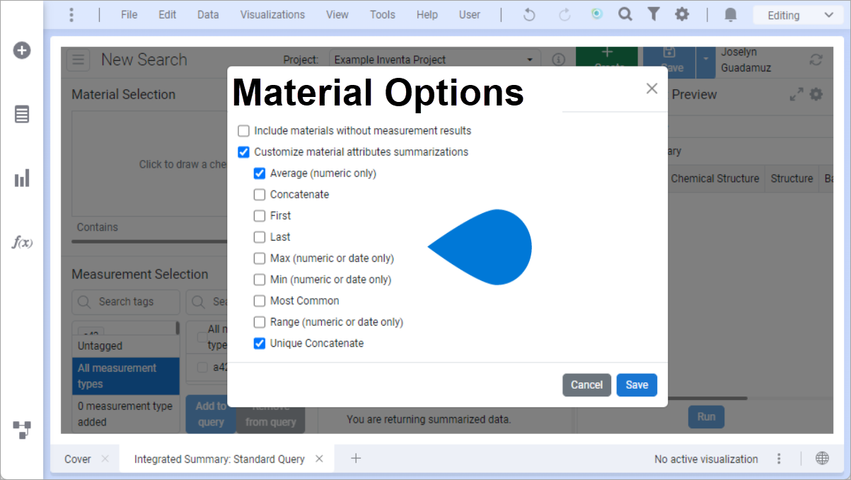 Define material attribute summarizations from the Integrated Summary ...