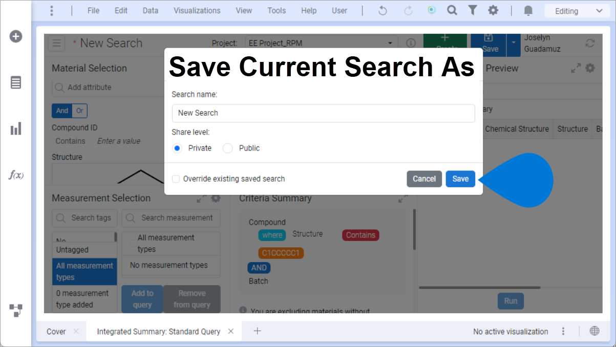 Save a new standard query as private from the Integrated Summary ...