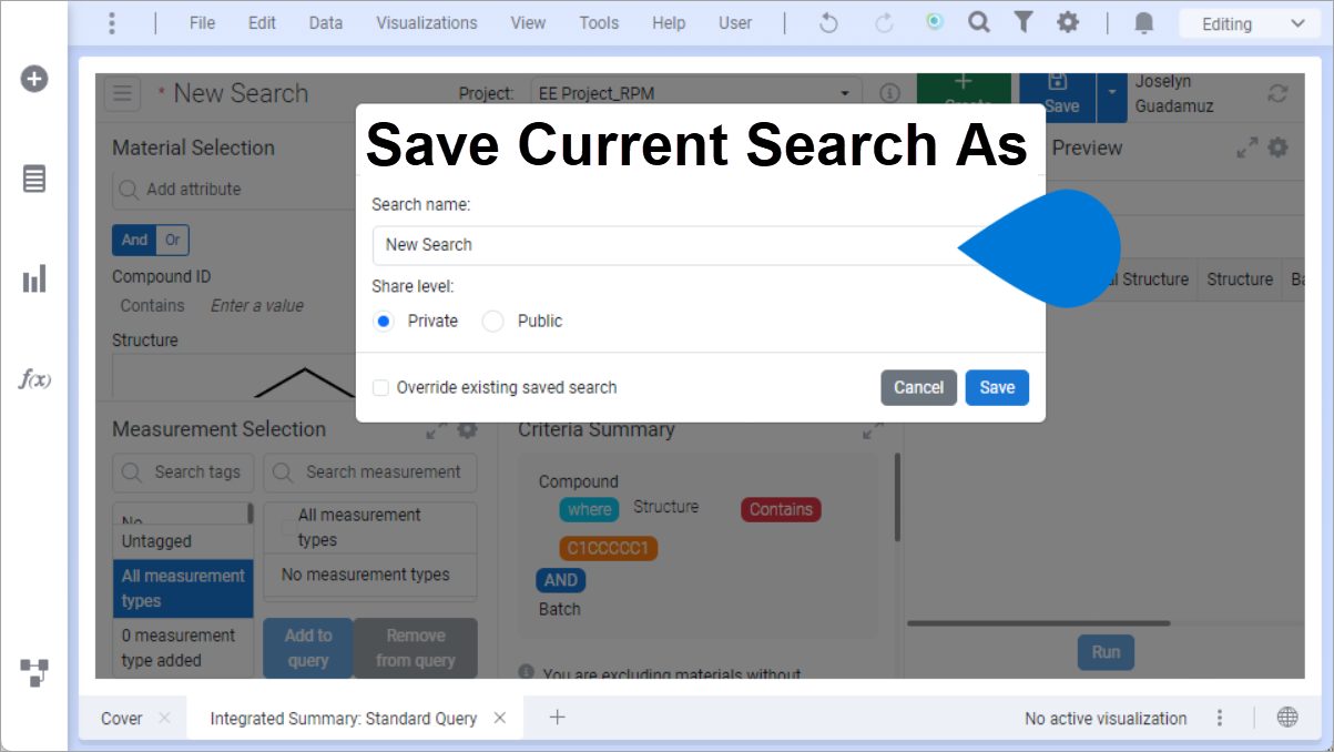 Save a new standard query as private from the Integrated Summary ...