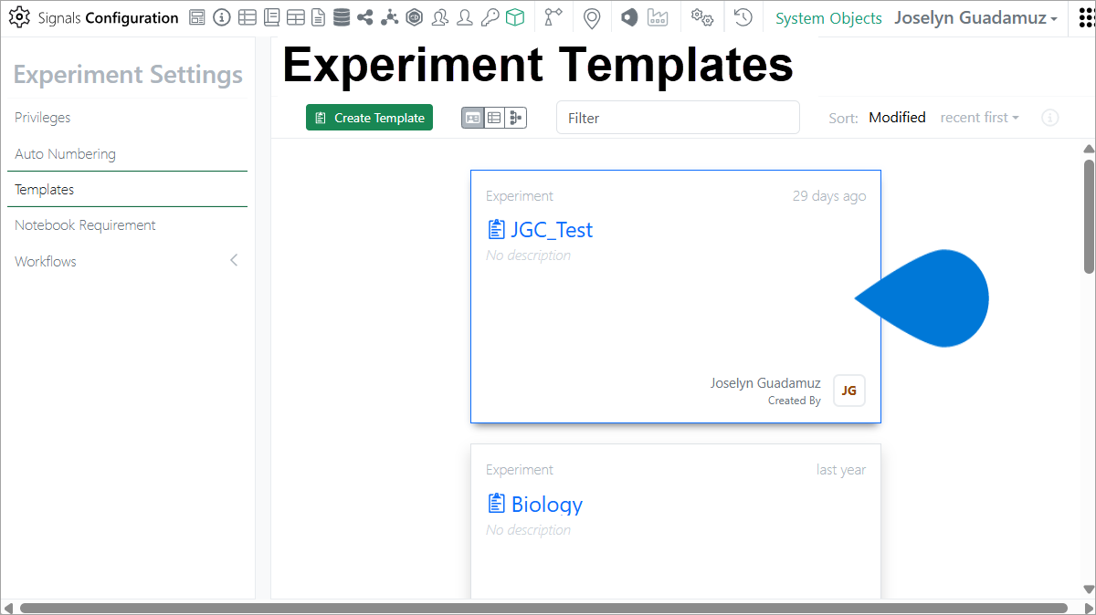 Add a list attribute to an Experiment template from the Signals Configuration – Revvity Signals