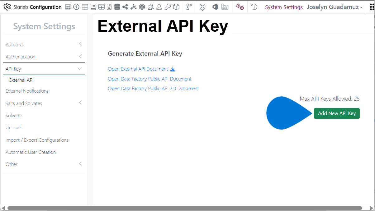 Generate an API key from the Signals Configuration – Revvity Signals