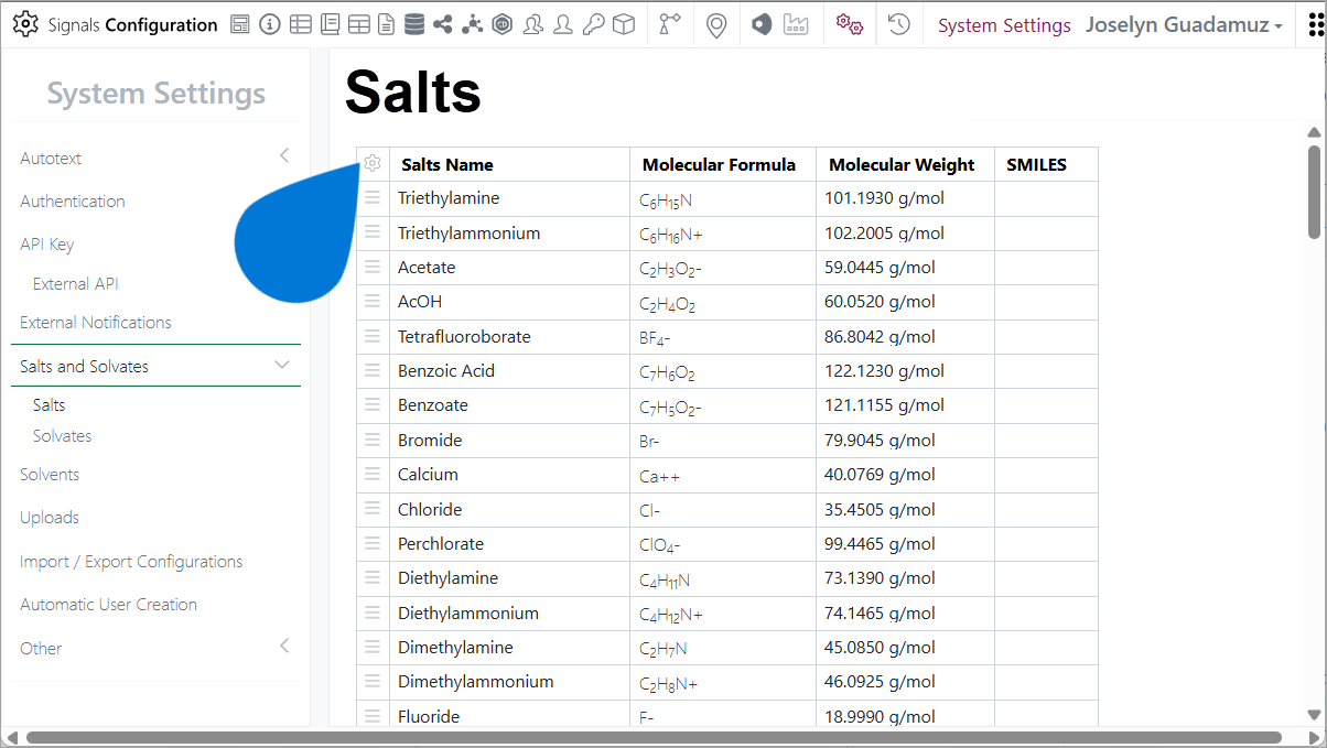 Add a new salt to the Salts table from the Signals Configuration – Revvity Signals