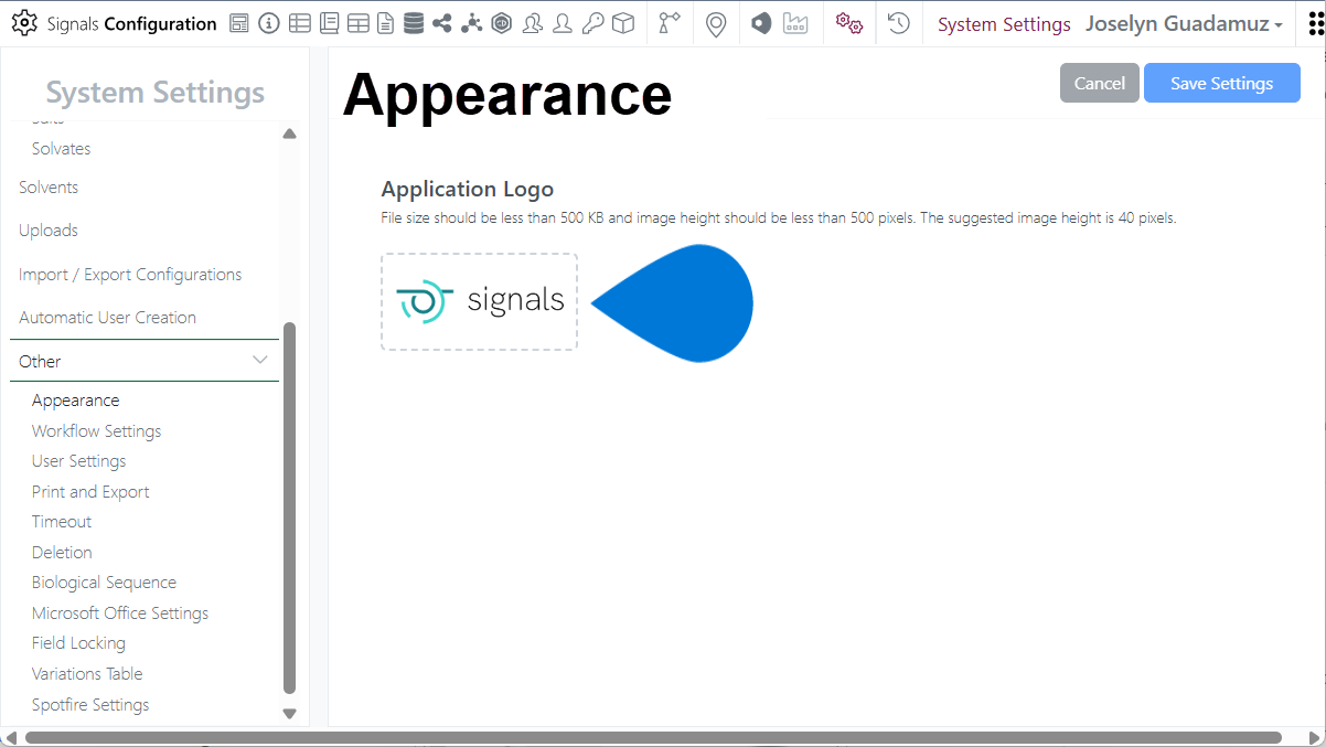 Change the logo for the Appearance from the Signals Configuration ...