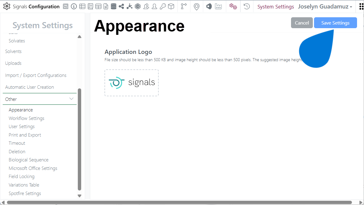 Change the logo for the Appearance from the Signals Configuration ...