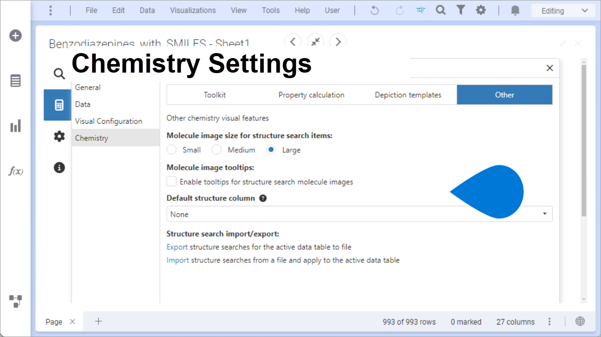 Modify the ChemCharts Chemistry settings from the Preferences window ...