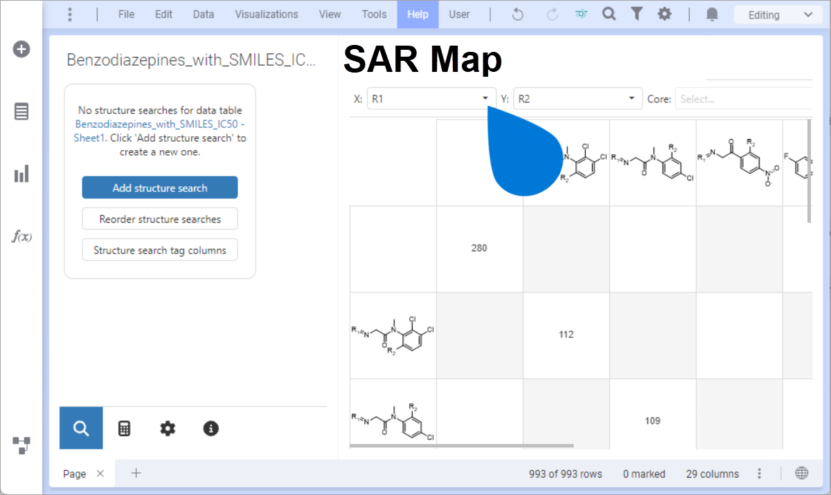 Change the R-Group axes of the ChemCharts SAR Map visualization ...