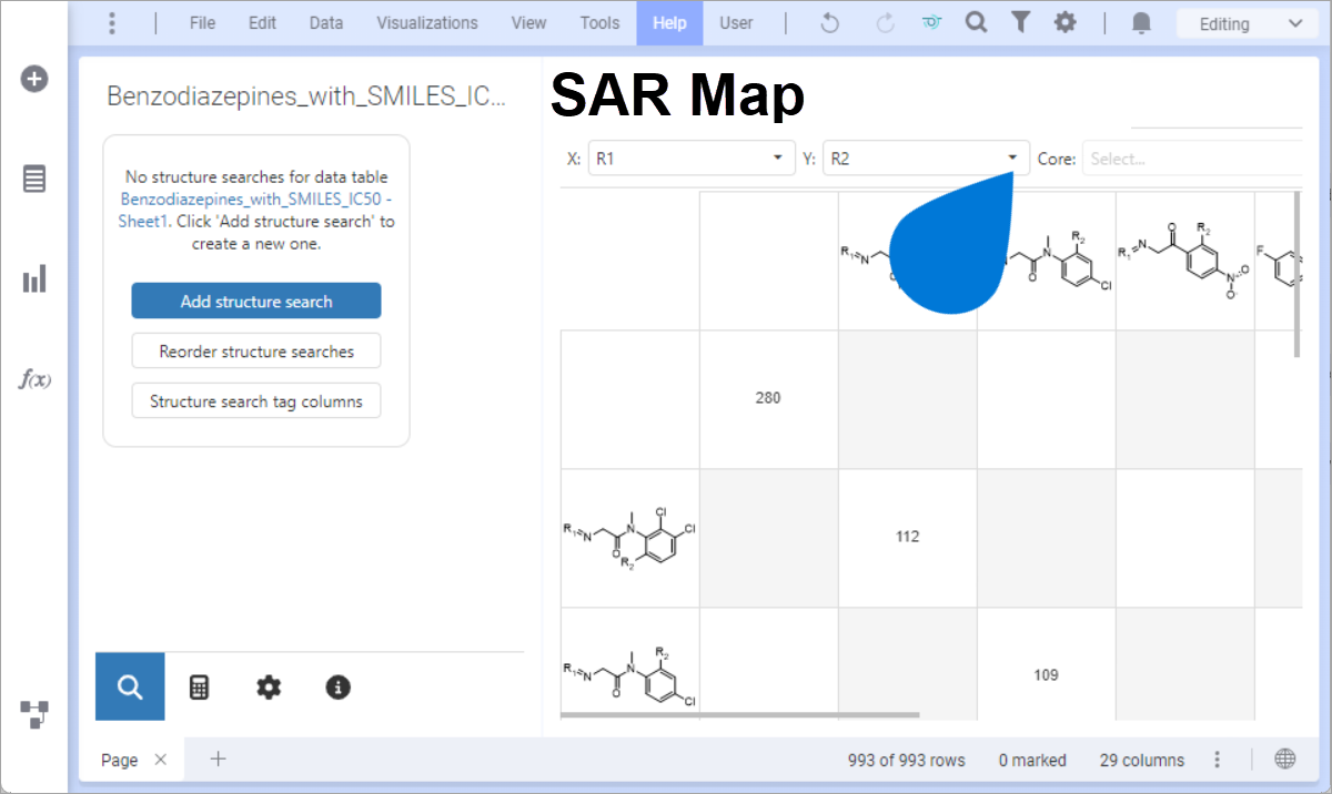 Change the R-Group axes of the ChemCharts SAR Map visualization ...