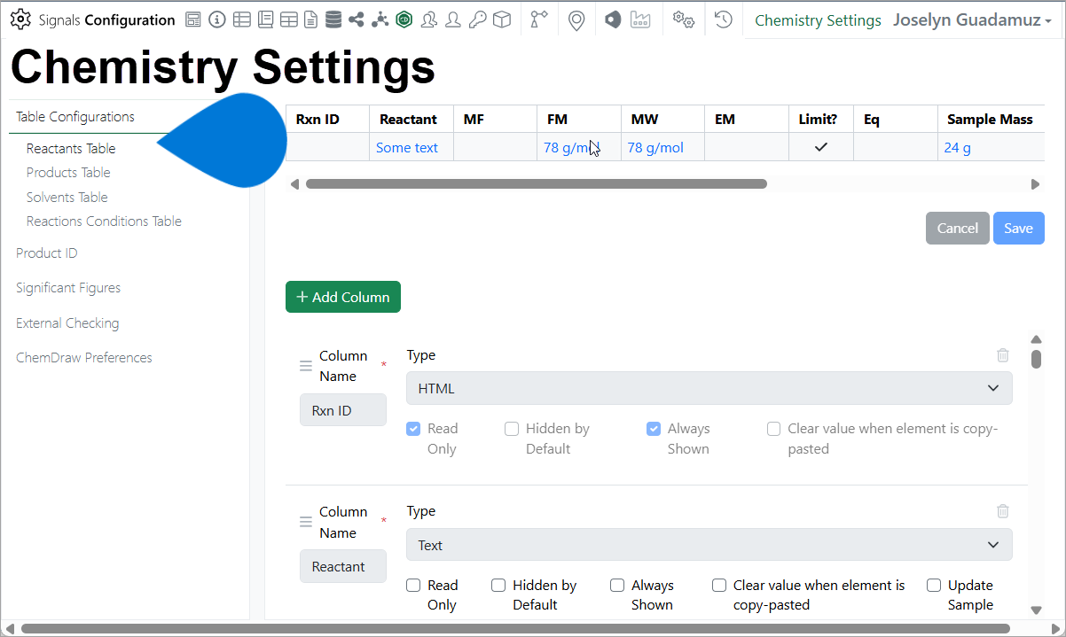 Add A Columns To The Reactants Table From The Signals Configuration Revvity Signals