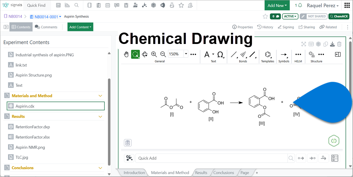 Draw a chemical reaction using the ChemDraw toolbar in Signals ...