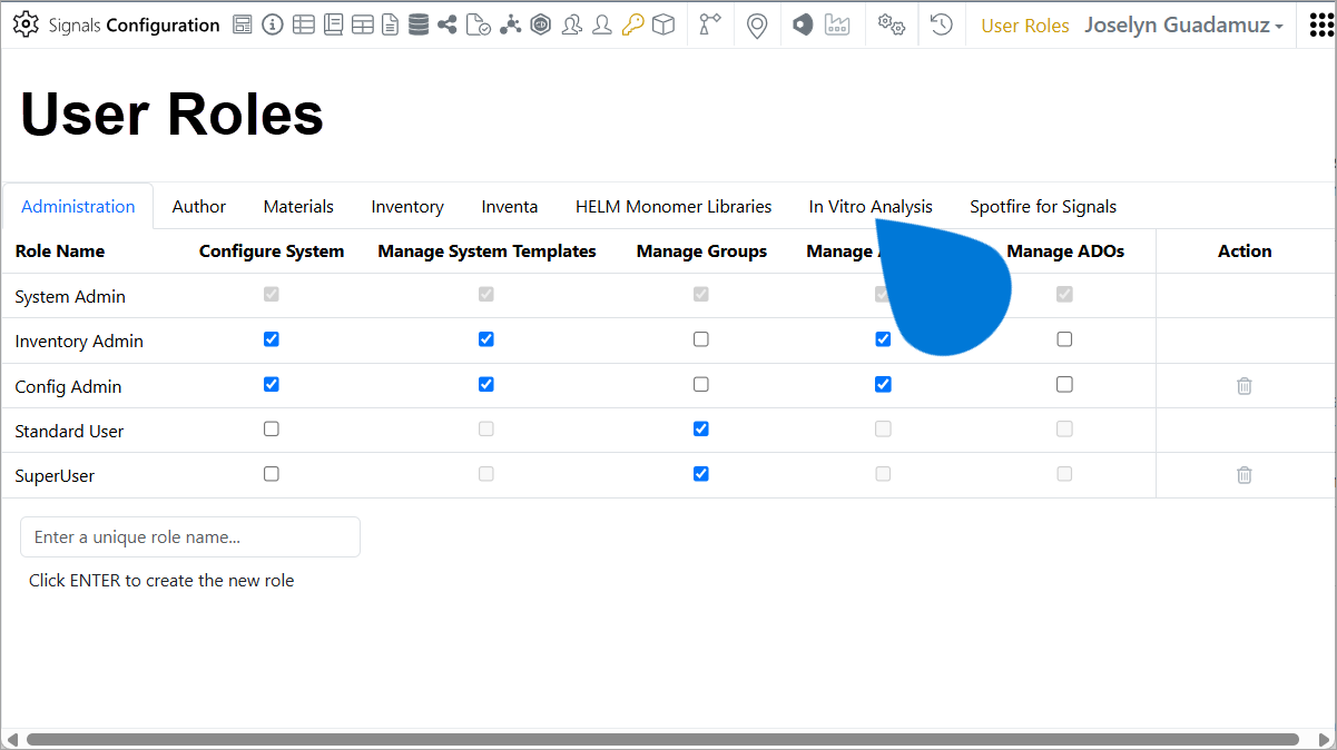 Define In Vitro Analysis User Roles from the Signals Configuration ...