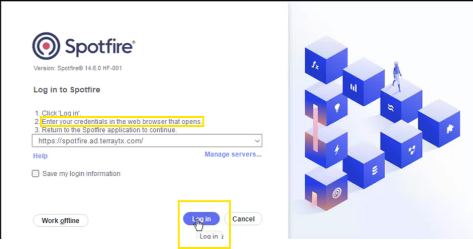 Spotfire Analyst only displays a web browser login page, without option to login using its ...