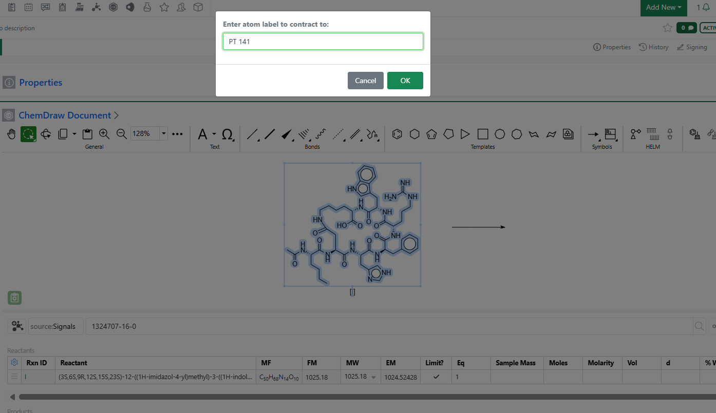 Signals Notebook: How to replace a structure with a label in a chemical ...